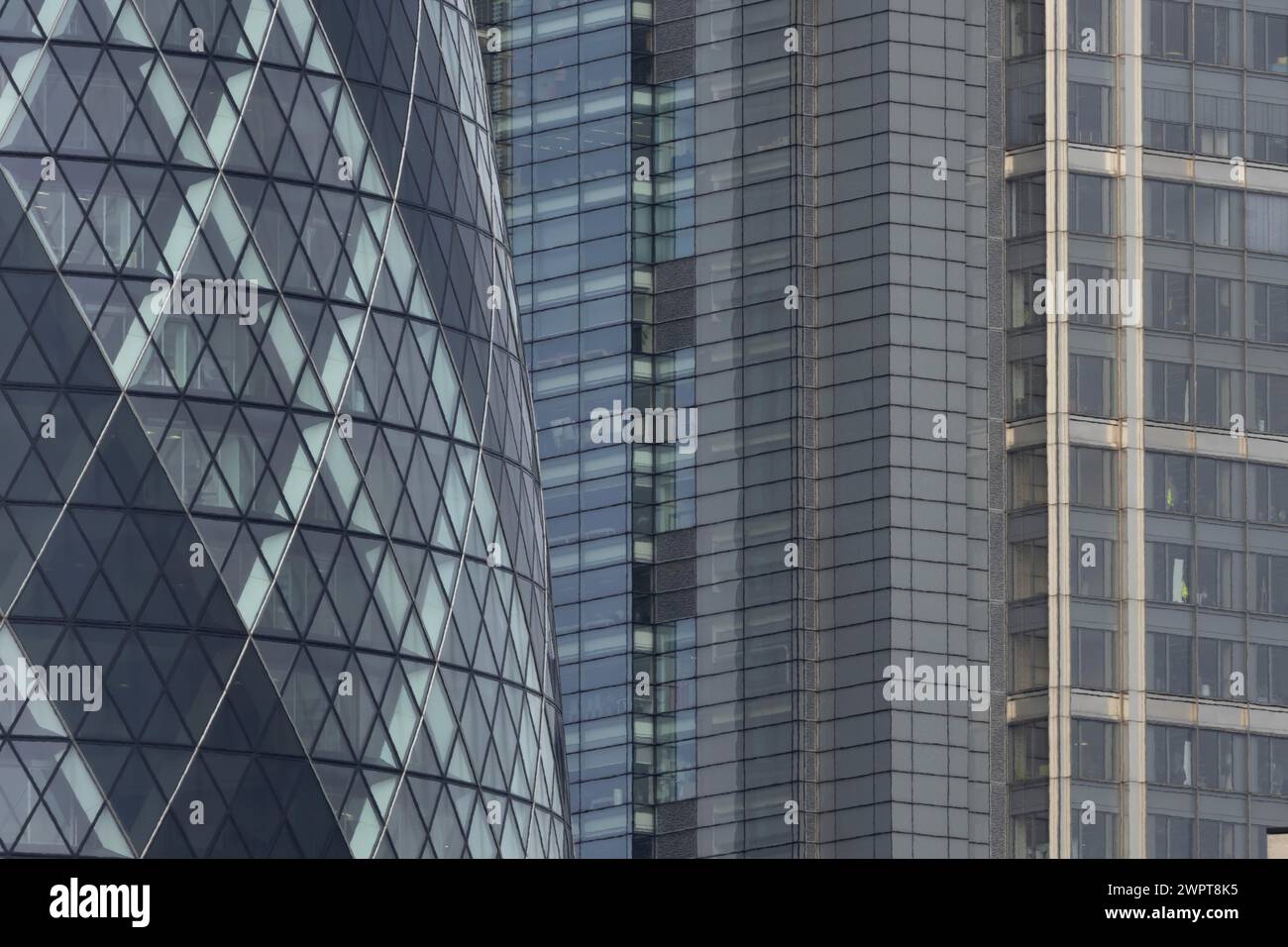 The Gherkin skyscraper building and nearby high rise office building ...