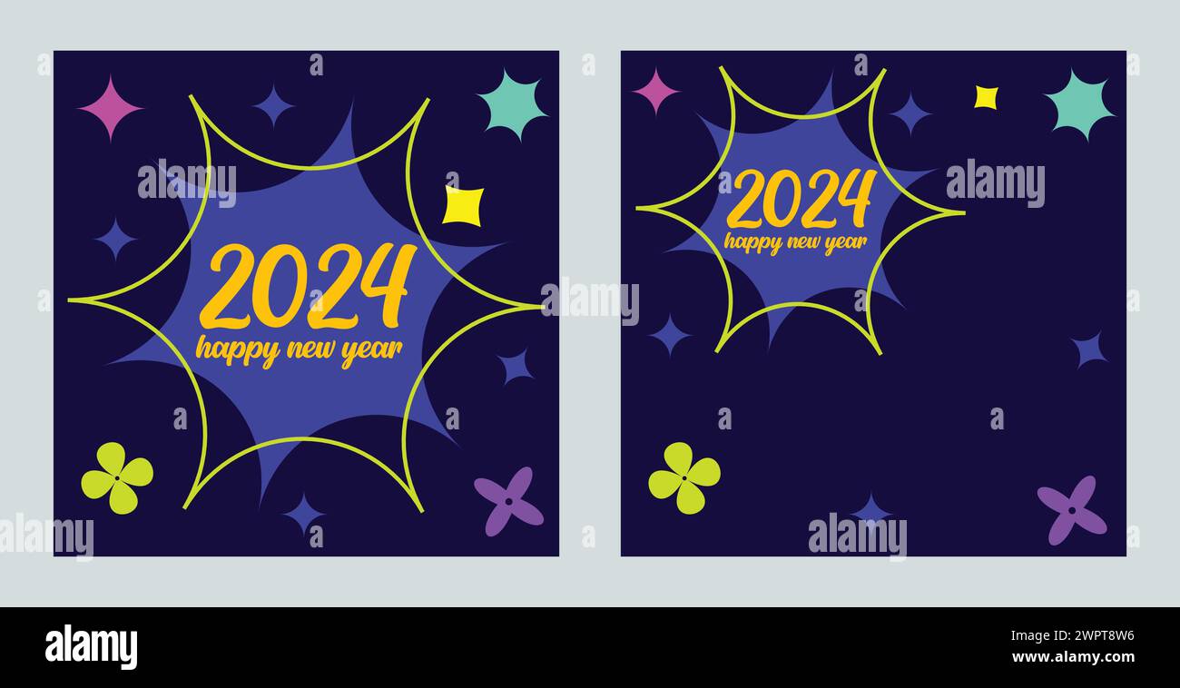 Happy New Year 2024 with colorful Minimalistic trendy design. New Year ...