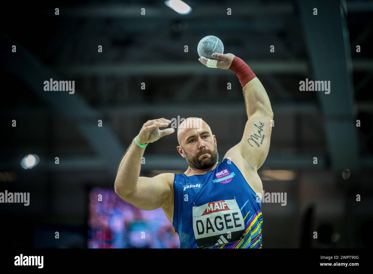 Miramas, France. 17th Feb, 2024. Frederic Dagee wins the national shot ...