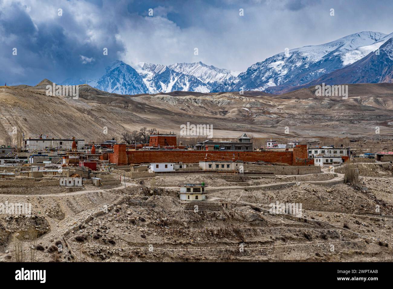 View on the city wall of Lo Manthang, Kingdom of Mustang, Nepal Stock ...