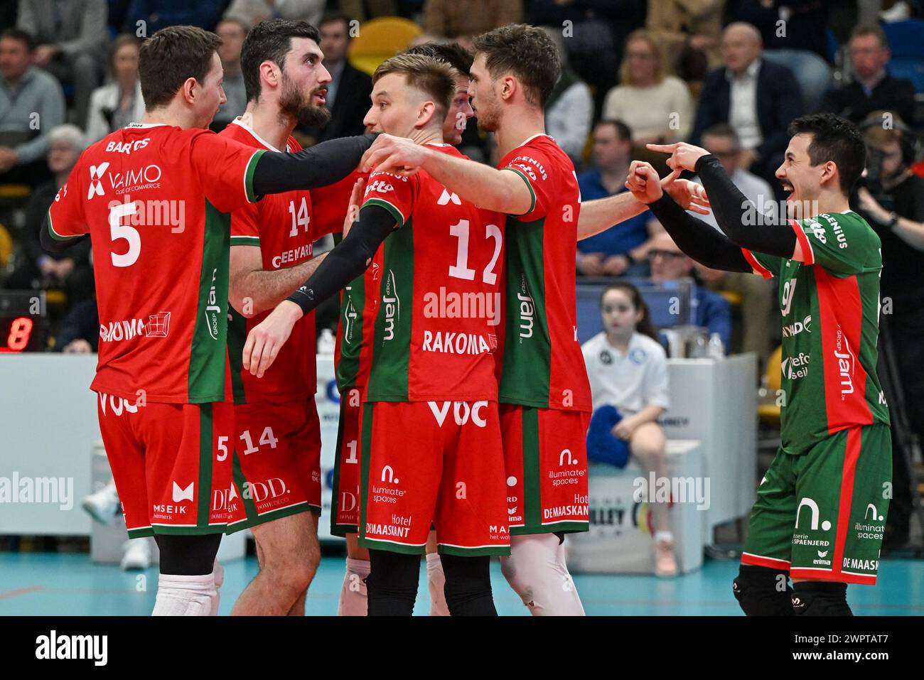 players of Maaseik with JMiquel Angel Fornes (14) of Maaseik and Landon ...
