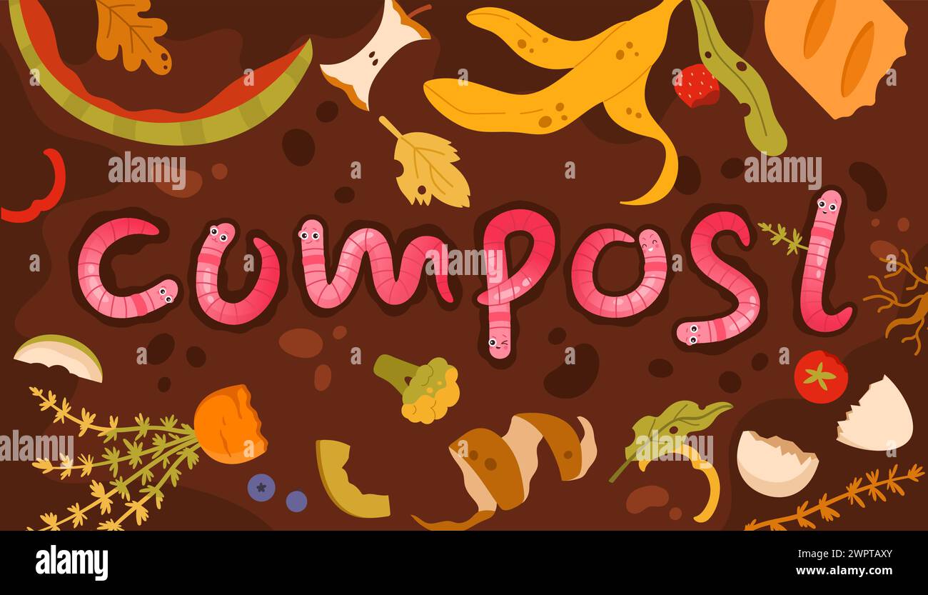 Soil with biodegradable organic waste and Compost text from cute pink ...