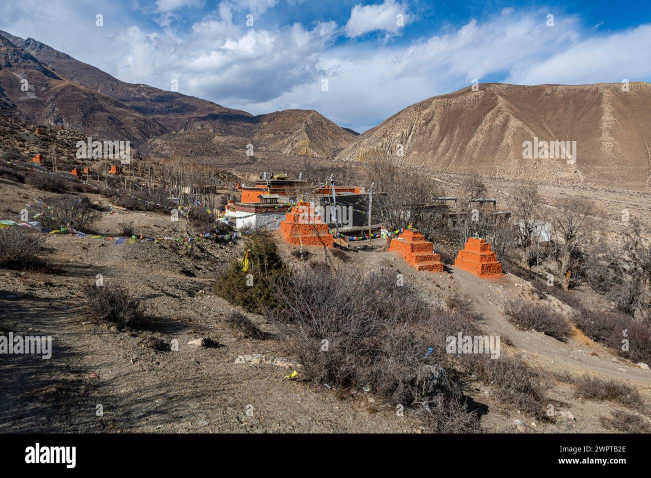 Colourfully painted Buddhist stupa, Ghar Gumba monastery, Kingdom of ...