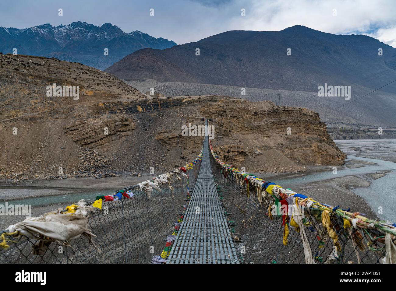 Huge hanging bridge across the Kali Gandaki river, Kingdom of Mustang ...