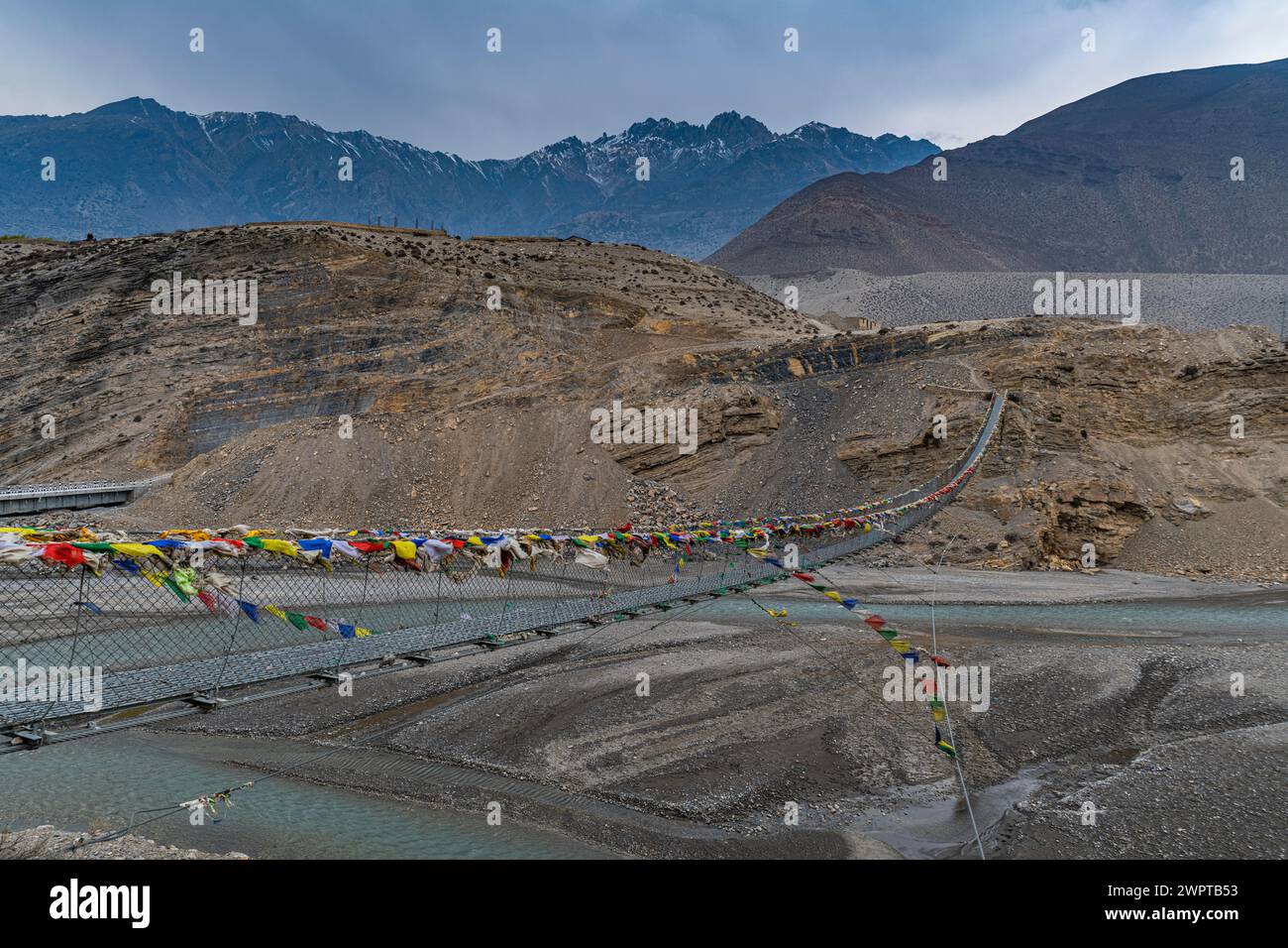 Huge hanging bridge across the Kali Gandaki river, Kingdom of Mustang ...