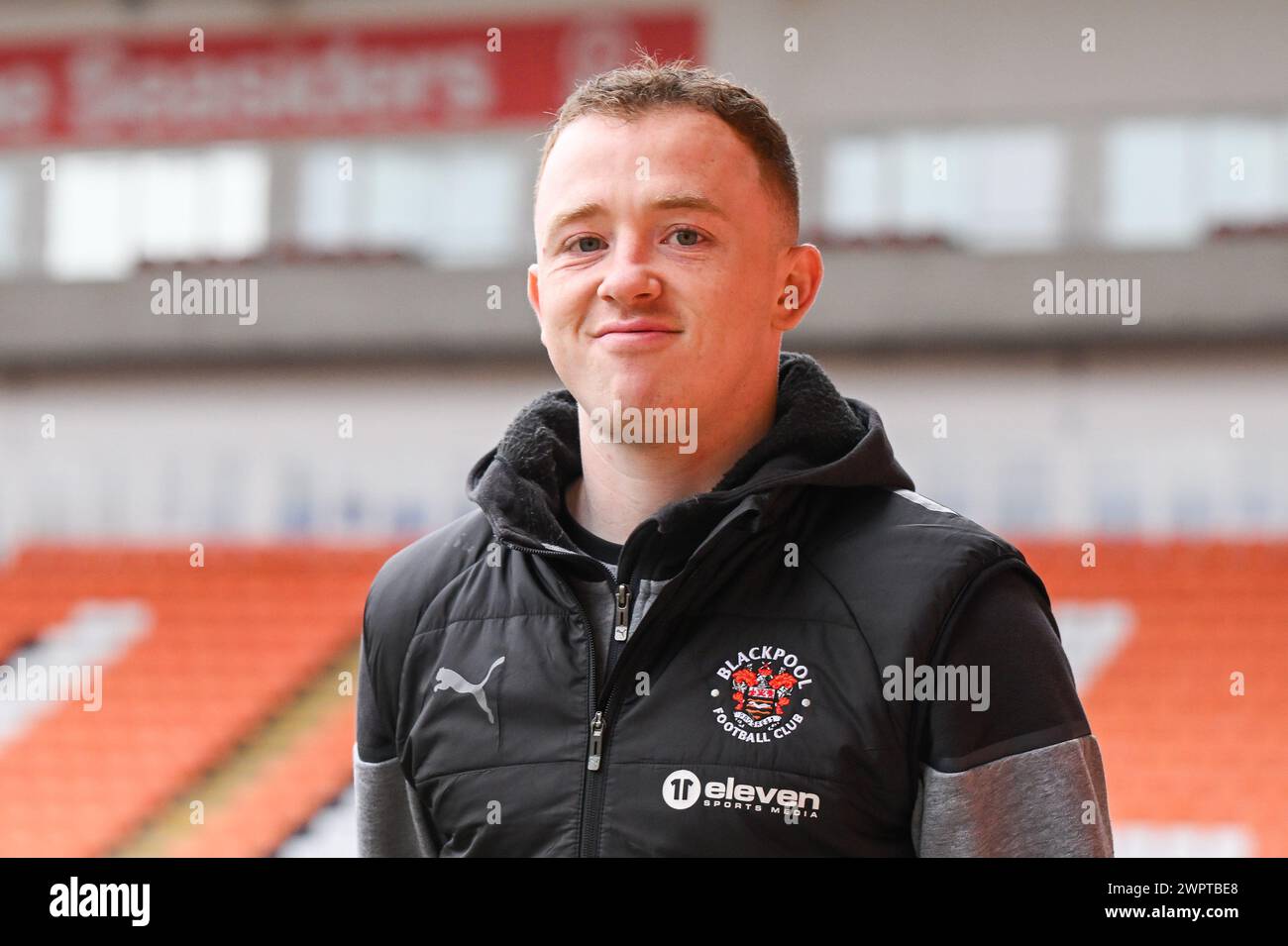 Shayne Lavery of Blackpool arrives ahead of the Sky Bet League 1 match ...