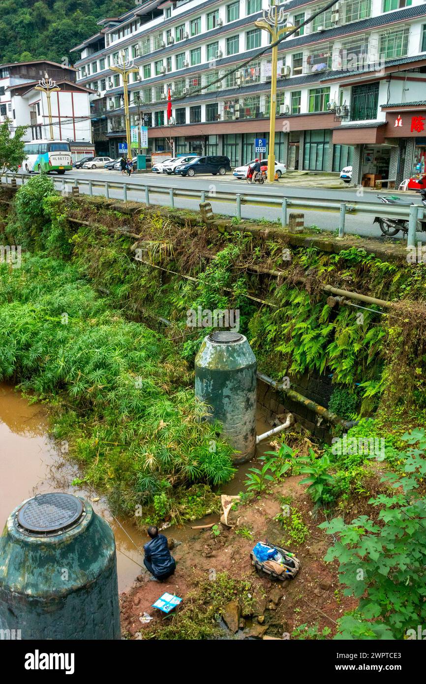 LeShan, China, Chinese Small Town Views, Polluted Water, in South West ...