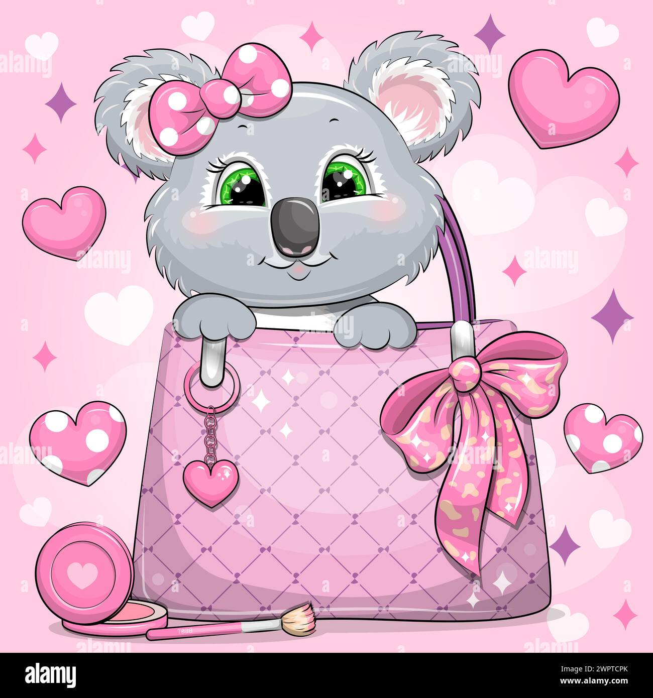 Cute cartoon koala with a hair bow in a woman's bag. Vector ...