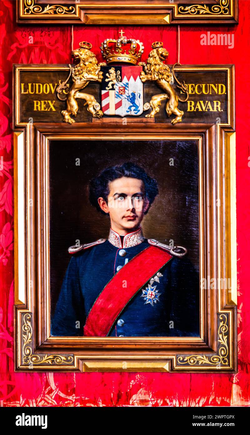 Painting shows Ludwig II, King of Bavaria, interior in neo-renaissance ...