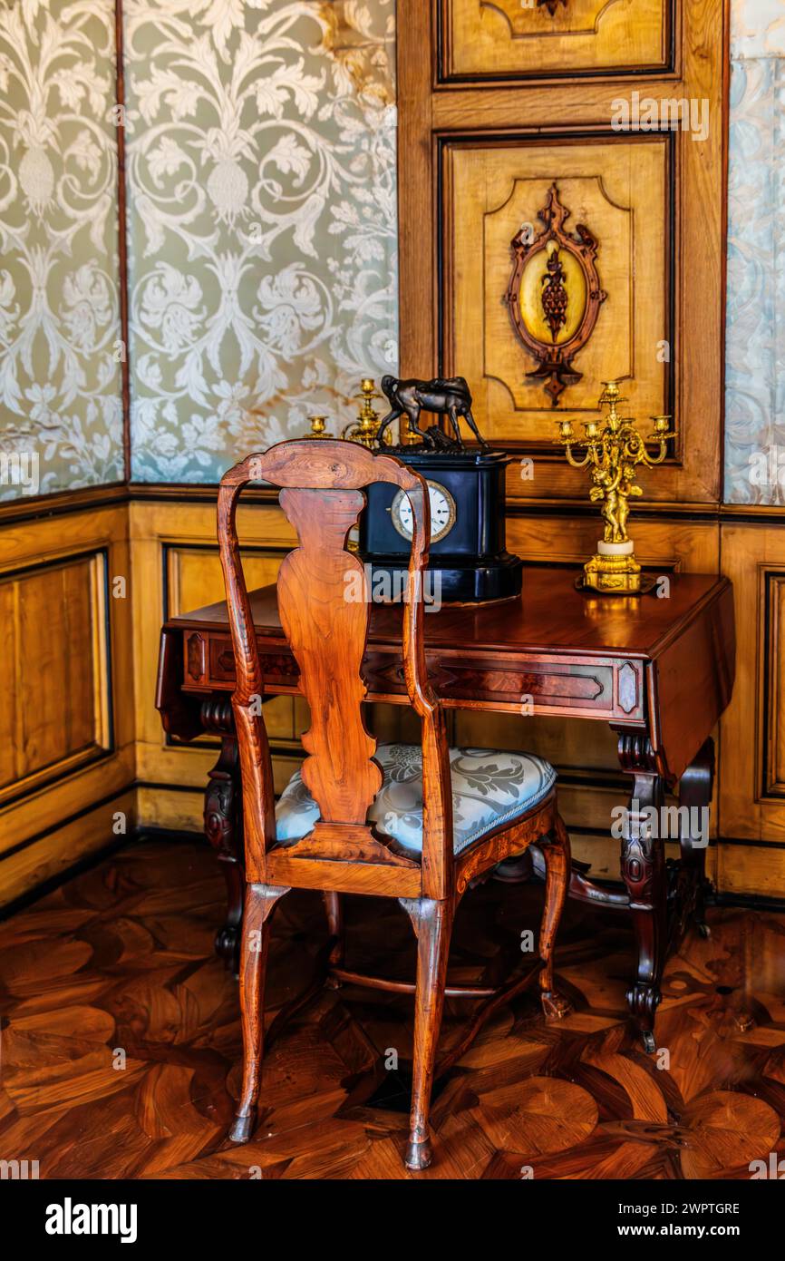 Interior in neo-renaissance, neo-baroque style, Miramare Castle with ...