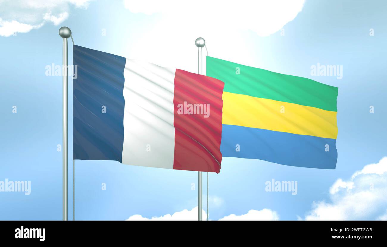 3D Flag of France and Gabon on Blue Sky with Sun Shine Stock Photo - Alamy