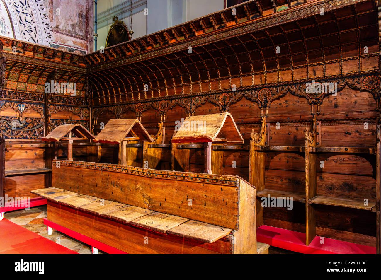 Wooden choir of the Tempietto Lombardo with medieval, Byzantine ...