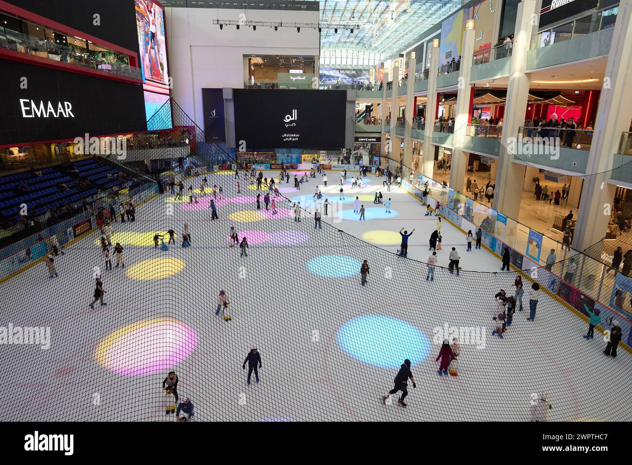Ice skating rink in the Dubai Mall shopping centre. The largest mall in ...