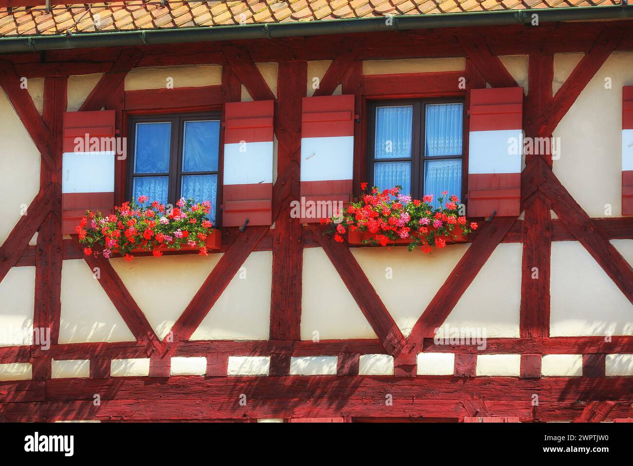 windows of a house with flowers. Nuremberg, Bavaria, Germany Stock ...