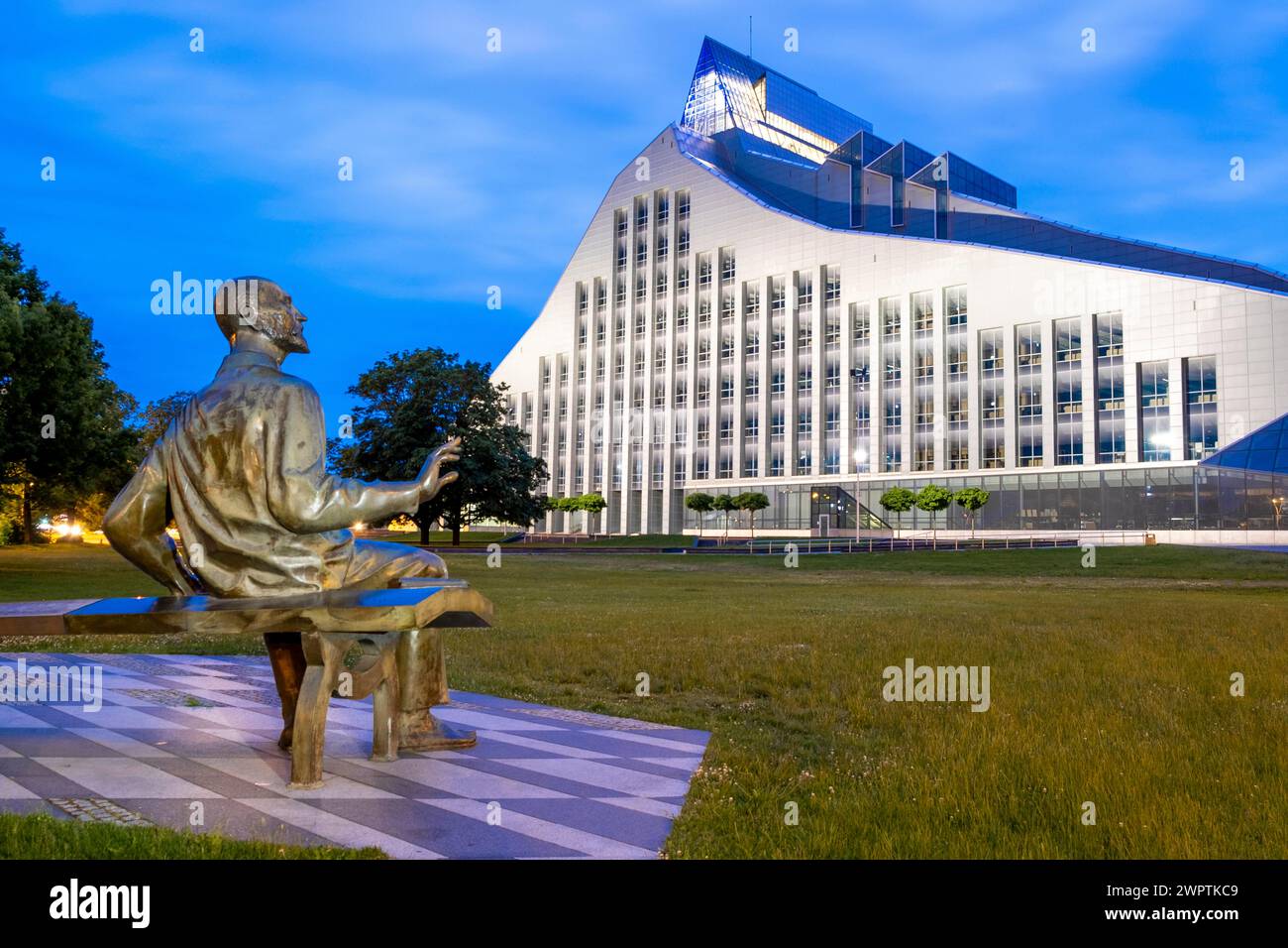 Riga. Latvian National Library. Statue of the Latvian writer Janis ...