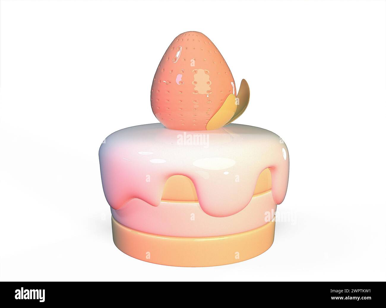 cartoon strawberry cake icon on white background 3d rendering Stock ...