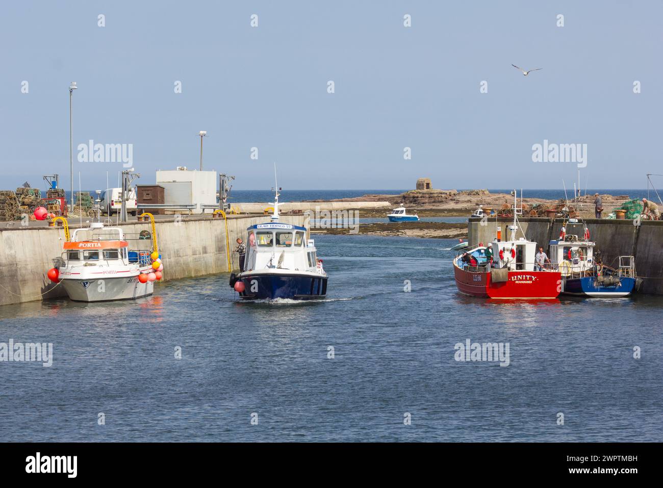 Boats in Seahouses harbour Stock Photo - Alamy