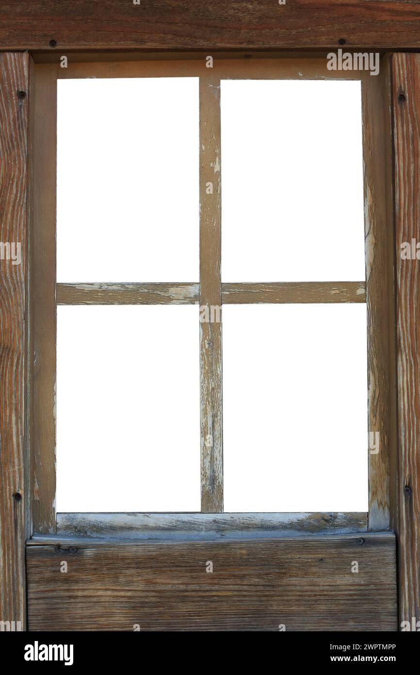 old wooden window frame isolated in white Stock Photo - Alamy