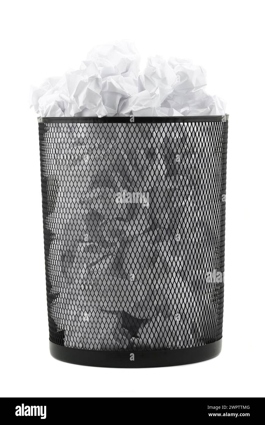 bin full of waste paper on white background Stock Photo - Alamy