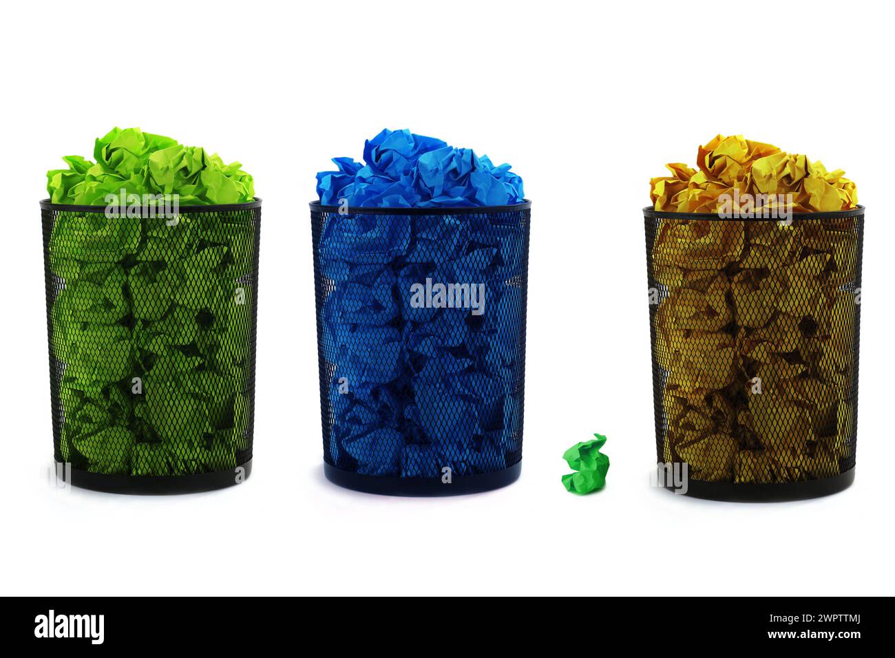 bin full of waste paper on white background Stock Photo - Alamy