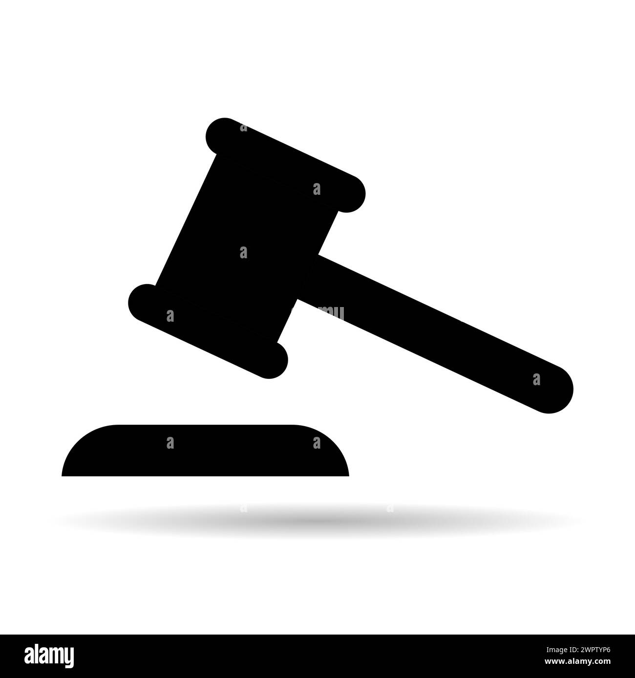 Judge hammer icon shadow, law auction symbol, gavel justice sign vector ...