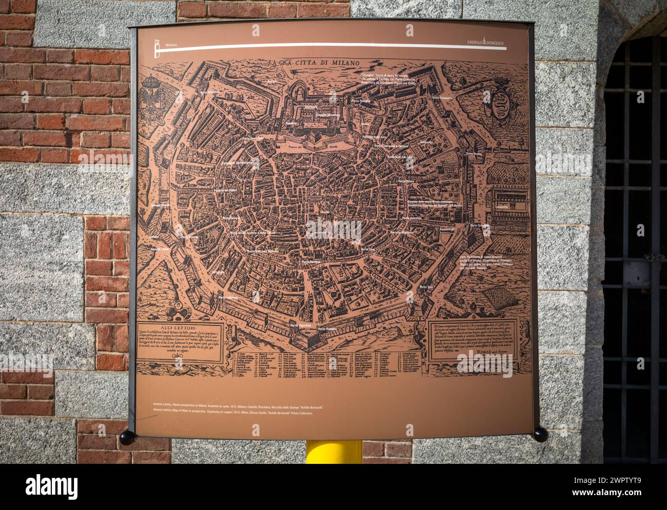 A historic map of Milan showing ancient city gates at Castello ...