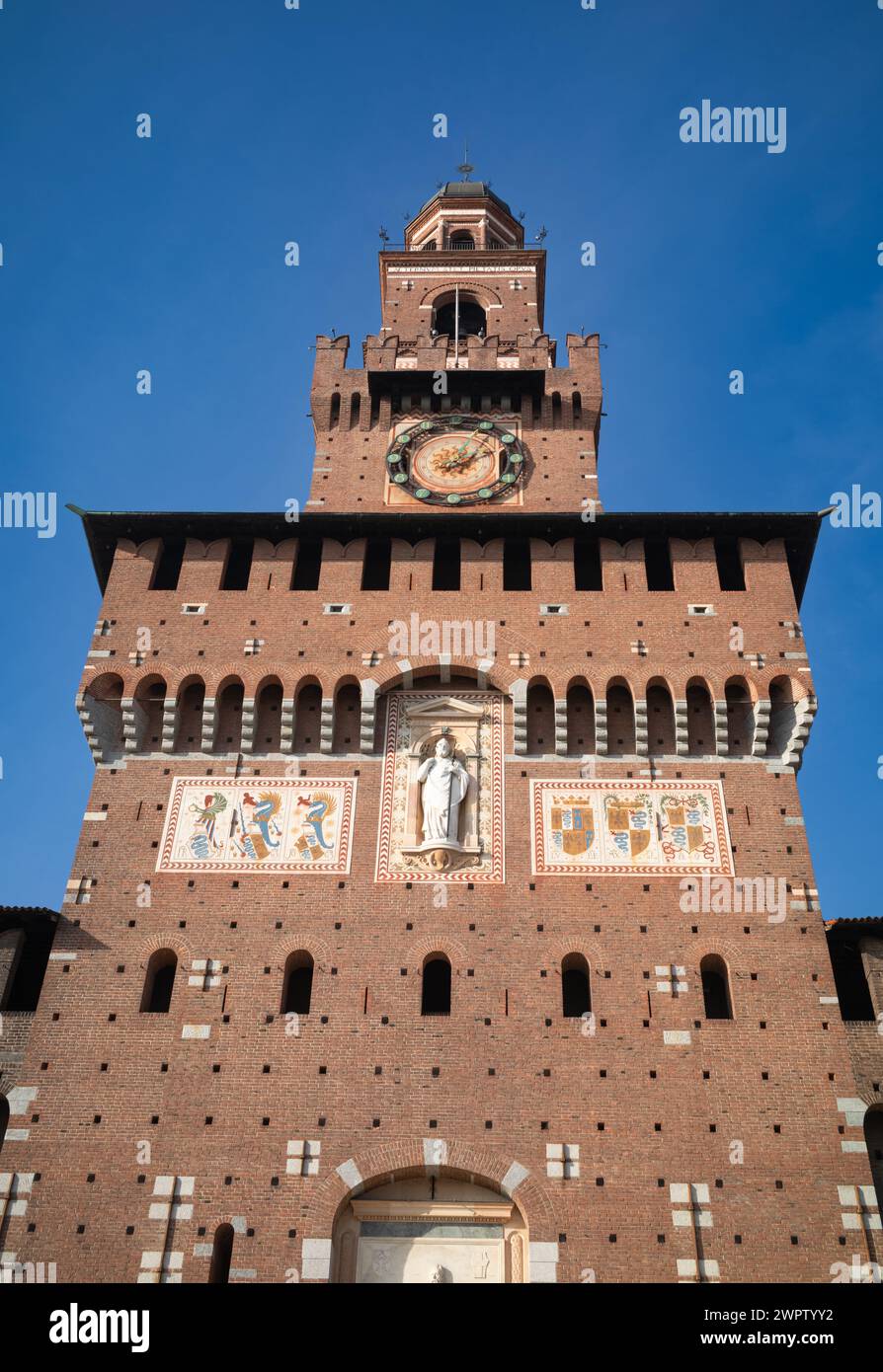 The 15th century Filarete Tower above the entrance gate to Castello ...