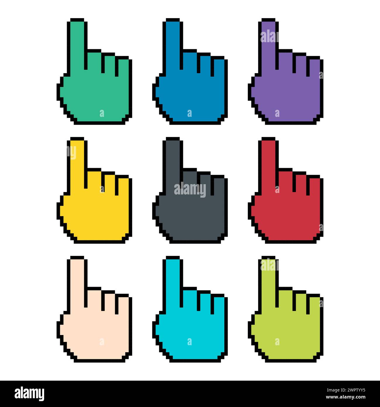 Set of finger pixel icon, web cursor click mouse symbol, computer pointer vector illustration ...