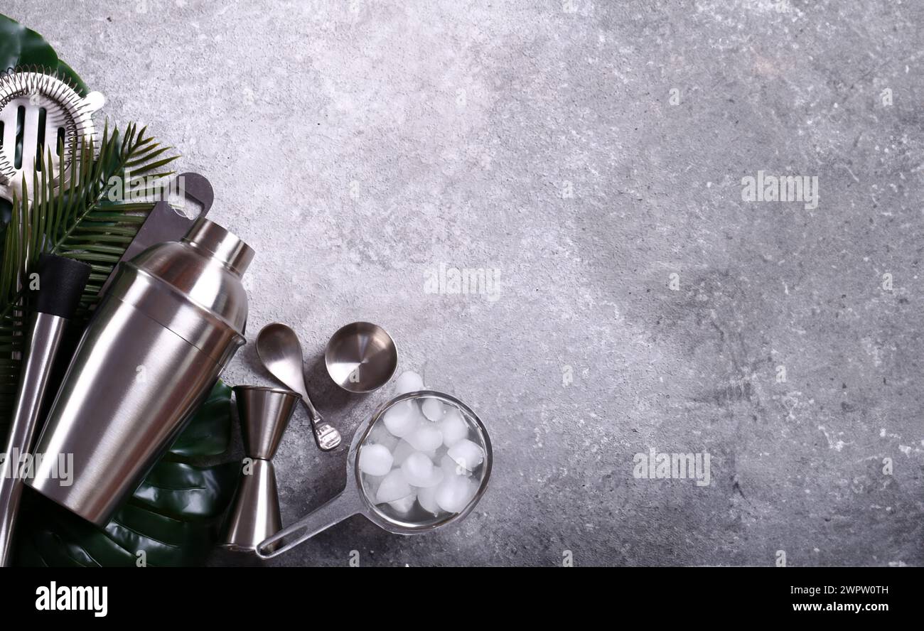 set of glassware for cocktails - shaker and measuring cups Stock Photo ...