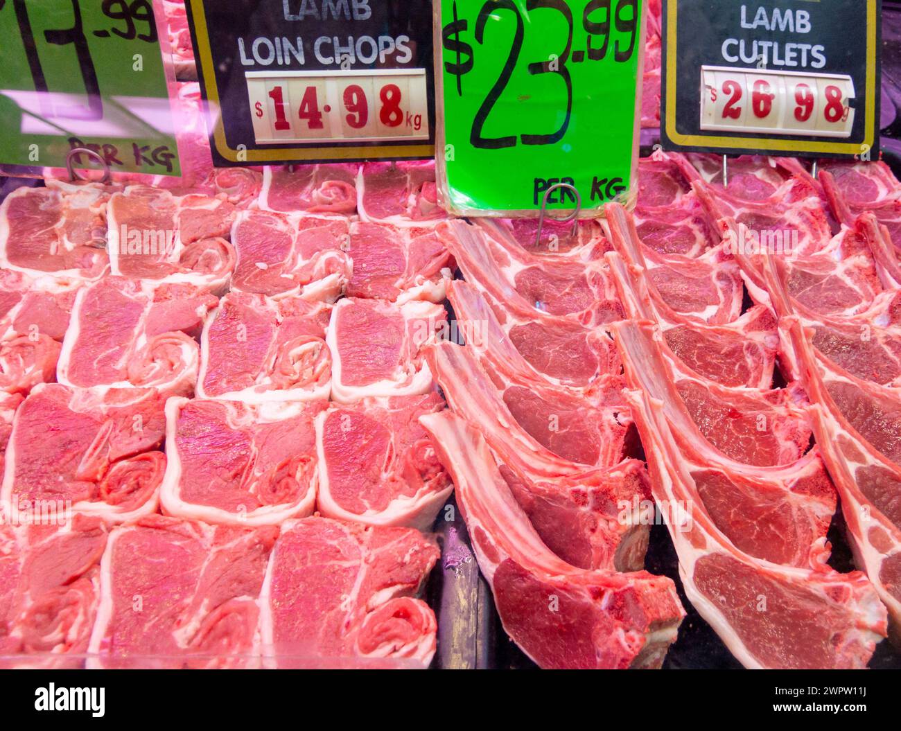 A market stall display of lamb cutlets and chops for sale Stock Photo ...