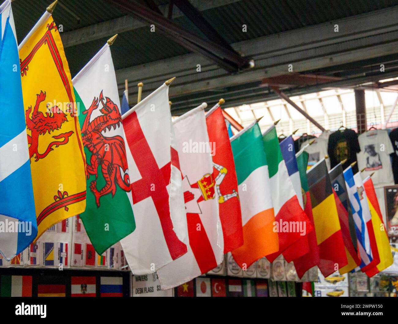 Display of various countries flags on a market stall Stock Photo - Alamy