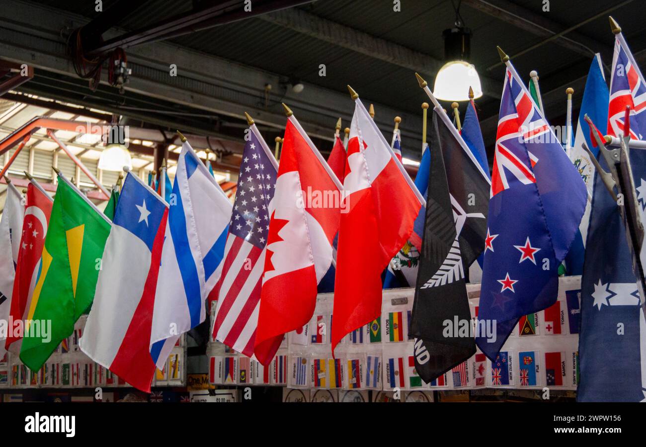 Display of various countries flags on a market stall Stock Photo - Alamy