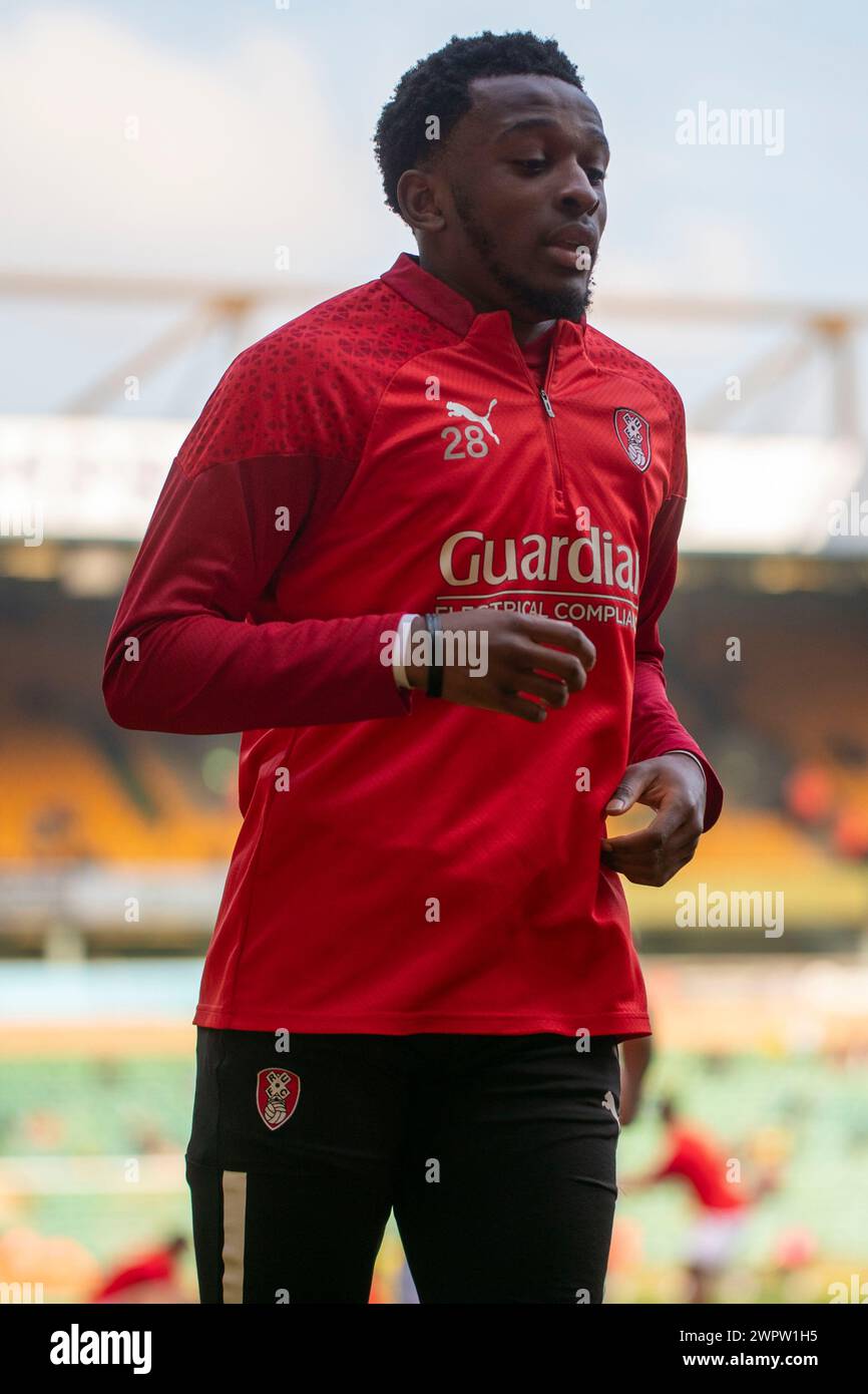 Sebastian Revan of Rotherham United is seen warming up before the Sky ...