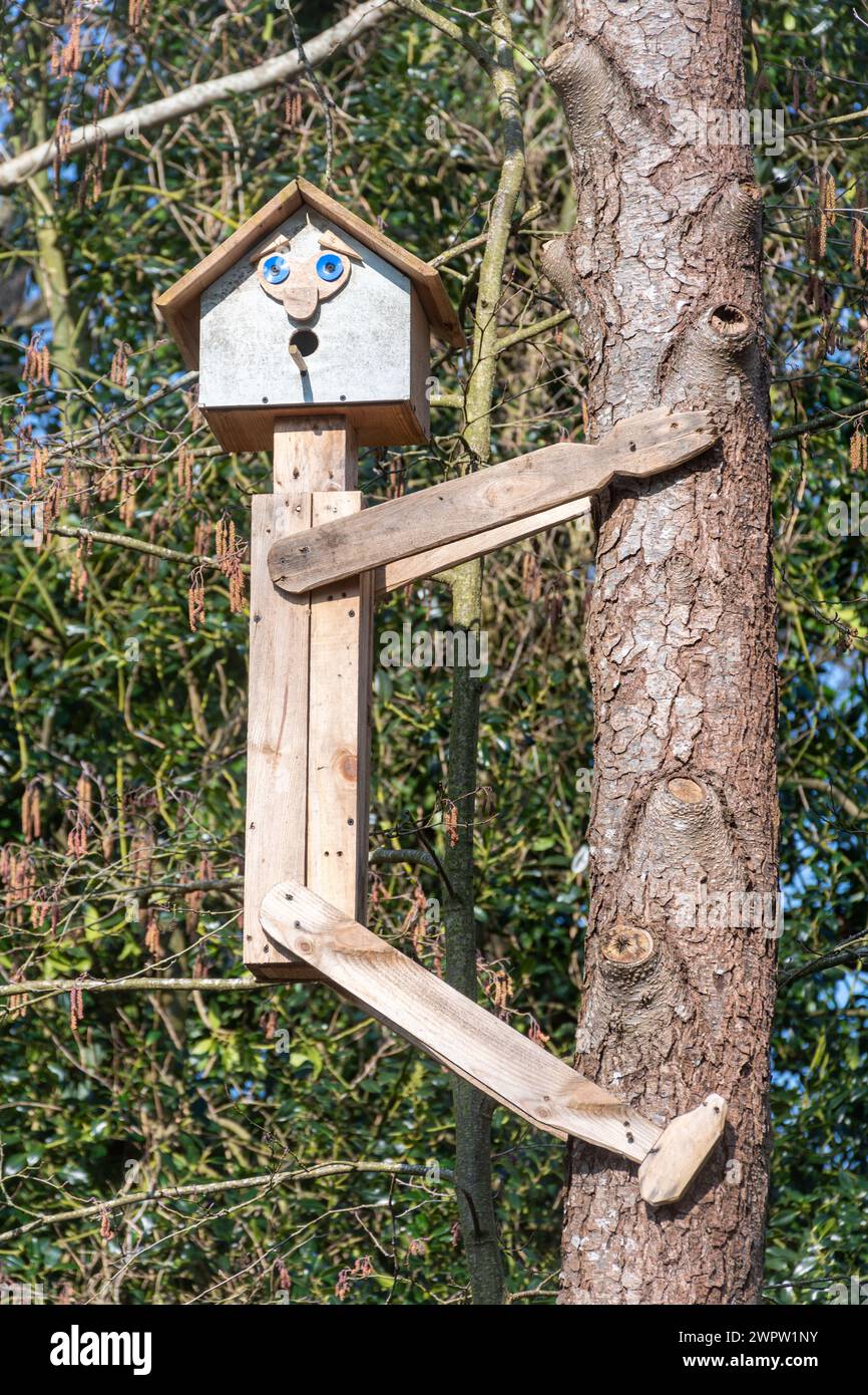 Quirky nest box, novelty bird box in shape of a person climbing a tree ...