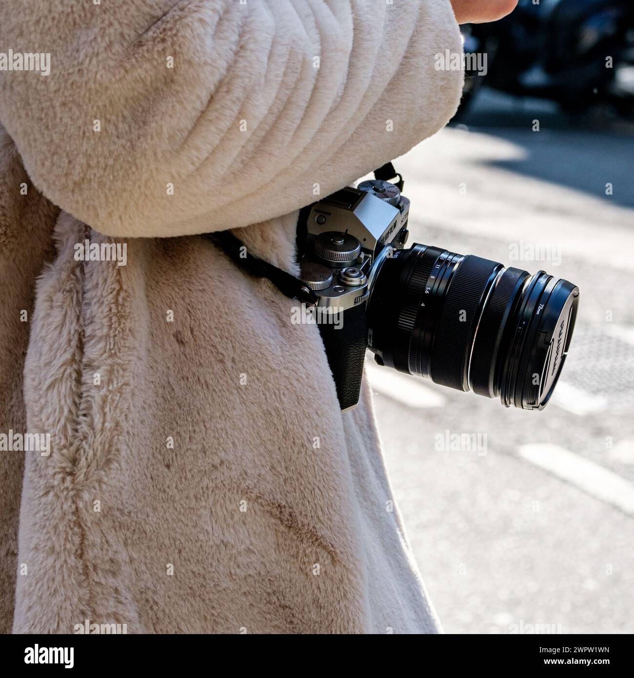 Soho, London UK, March 08 2024, Anonymous Woman Carrying A Fujifilm ...