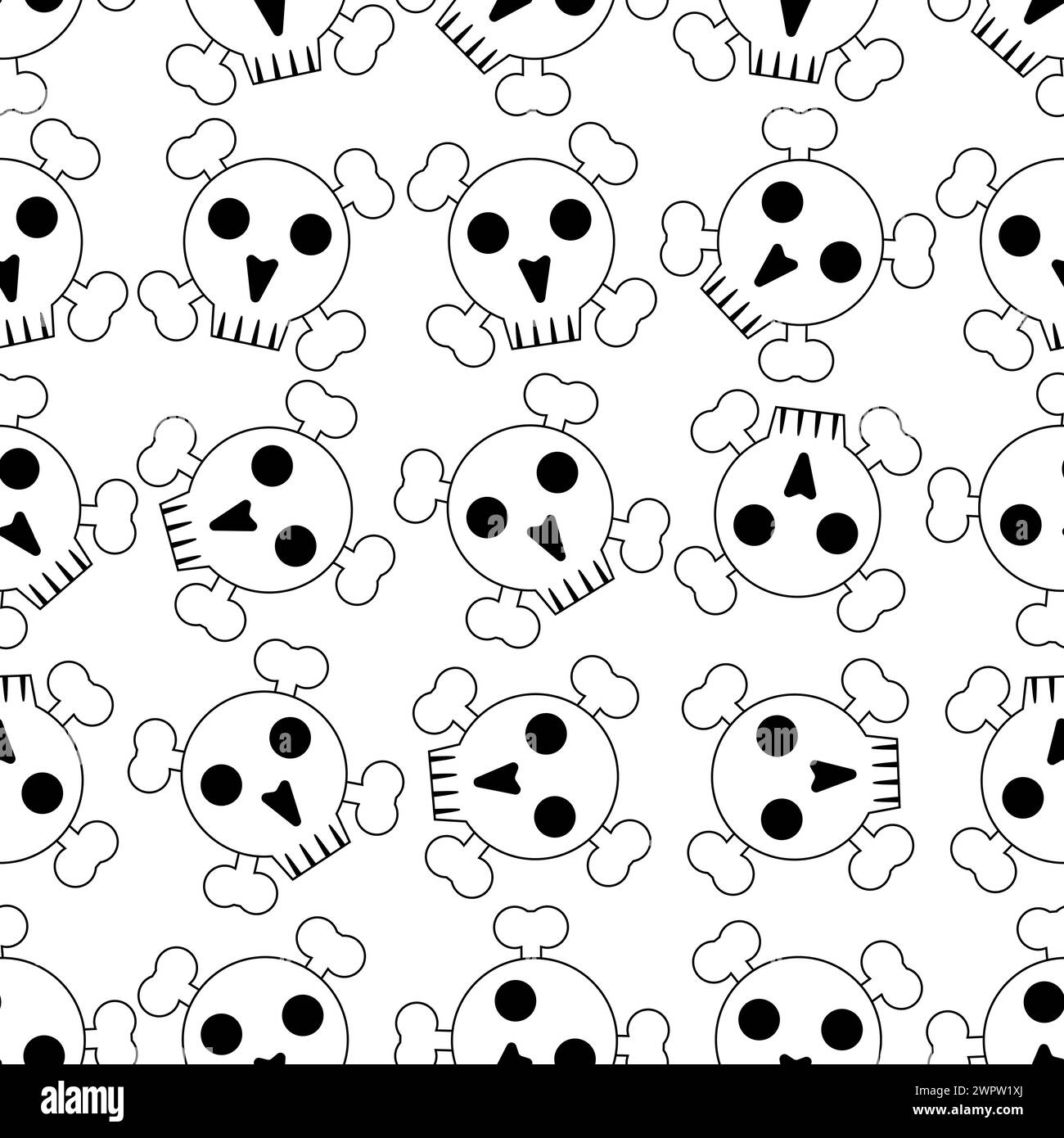 Vector seamless pattern, skull and crossbones background. Black and ...