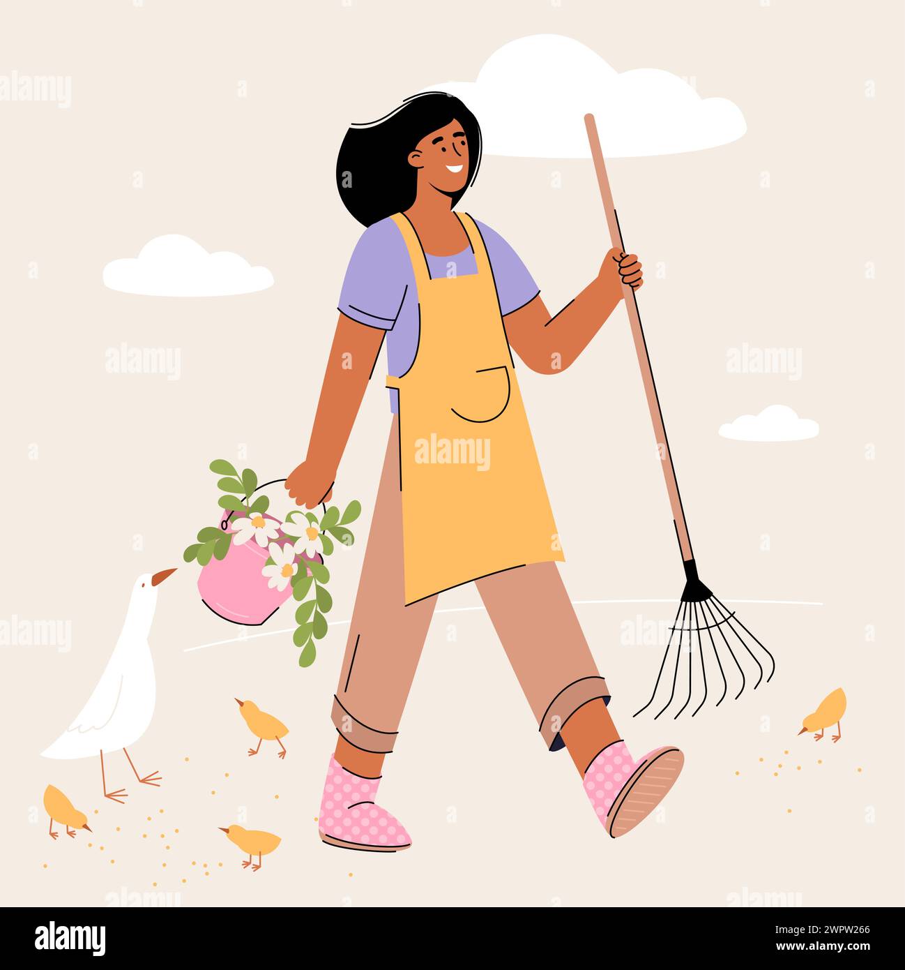 Gardening man woman wheelbarrow Stock Vector Images - Alamy