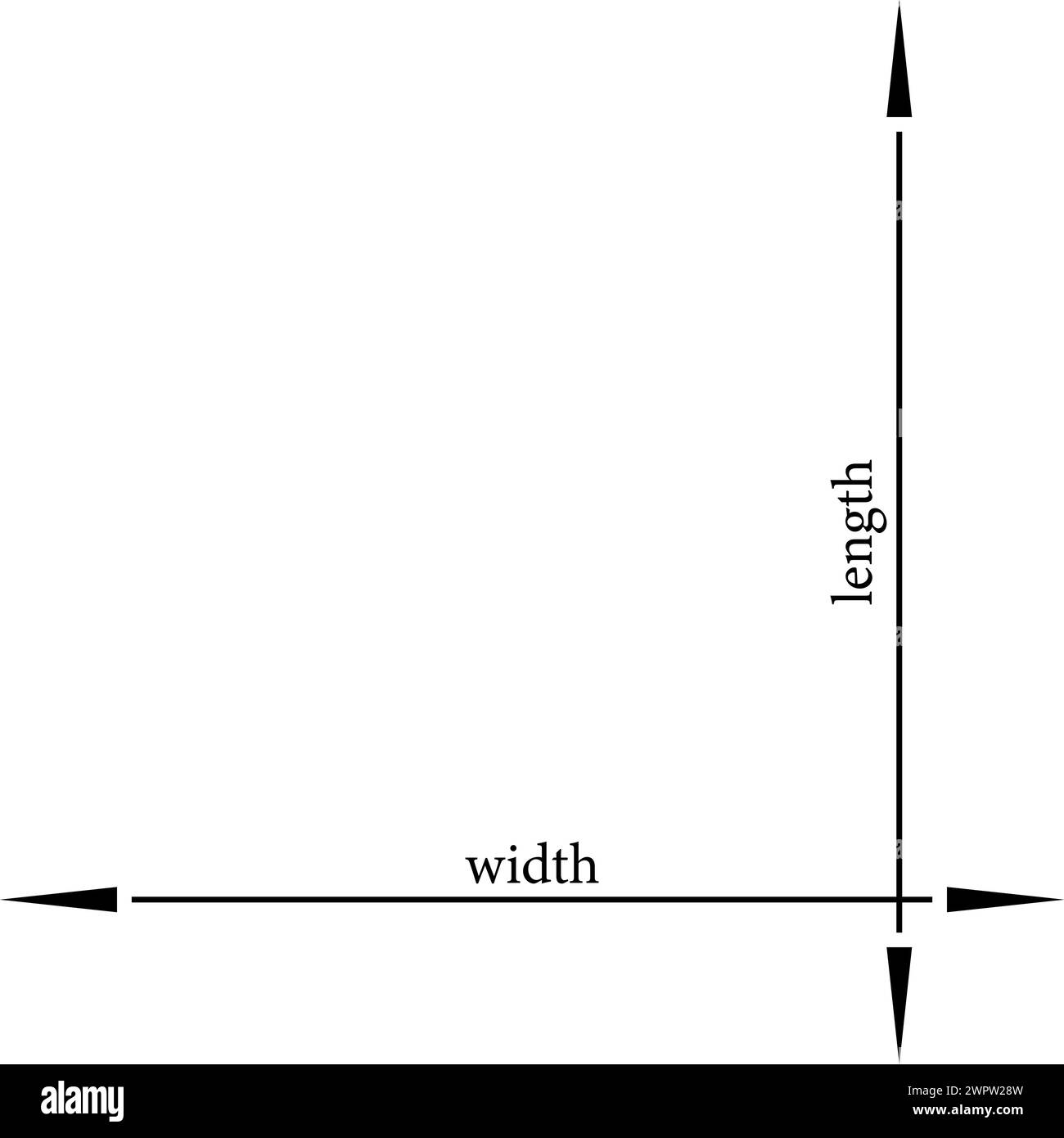 Two thin arrows of width and length to either side. Along the edges of ...