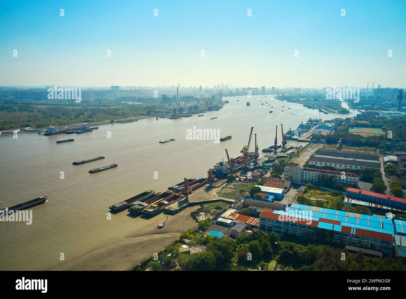 drone view of the navigable river in the city Stock Photo - Alamy