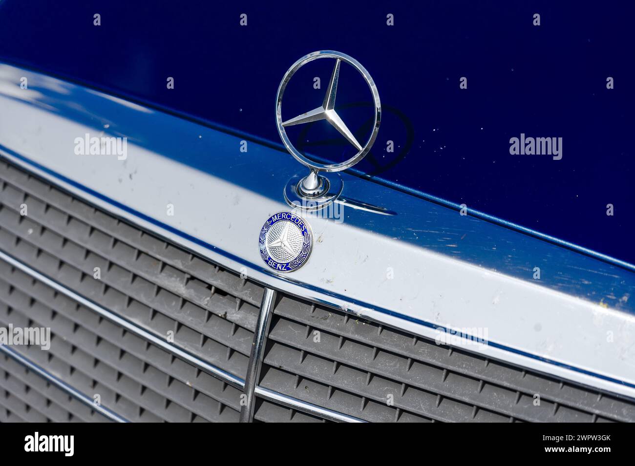 LINTHE, GERMANY - MAY 27, 2023: The famous three-beam star of Mercedes ...