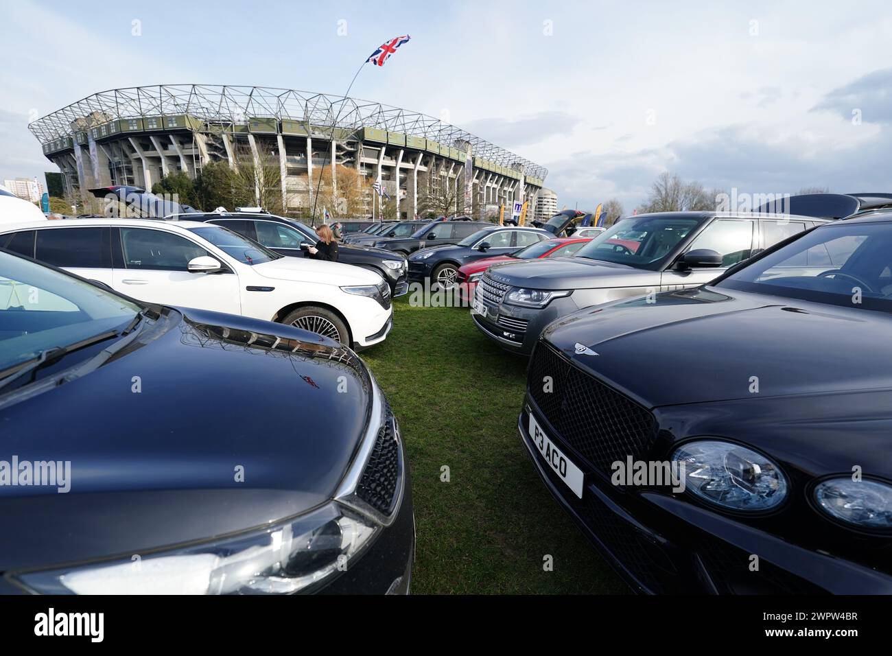 A Bentley car in the car park outside Twickenham before the Guinness ...