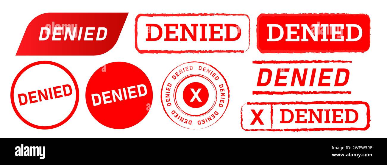 Denied label stamp badge set collection of red sticker deny rejection ...