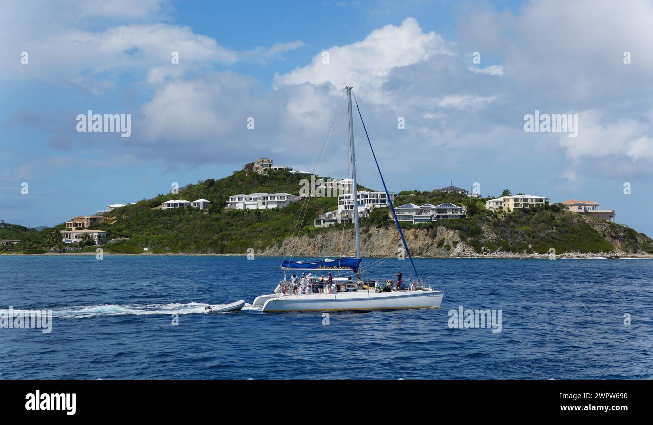 St Thomas, U.S Virgin Islands - February 21, 2024 - A yacht sailing on ...