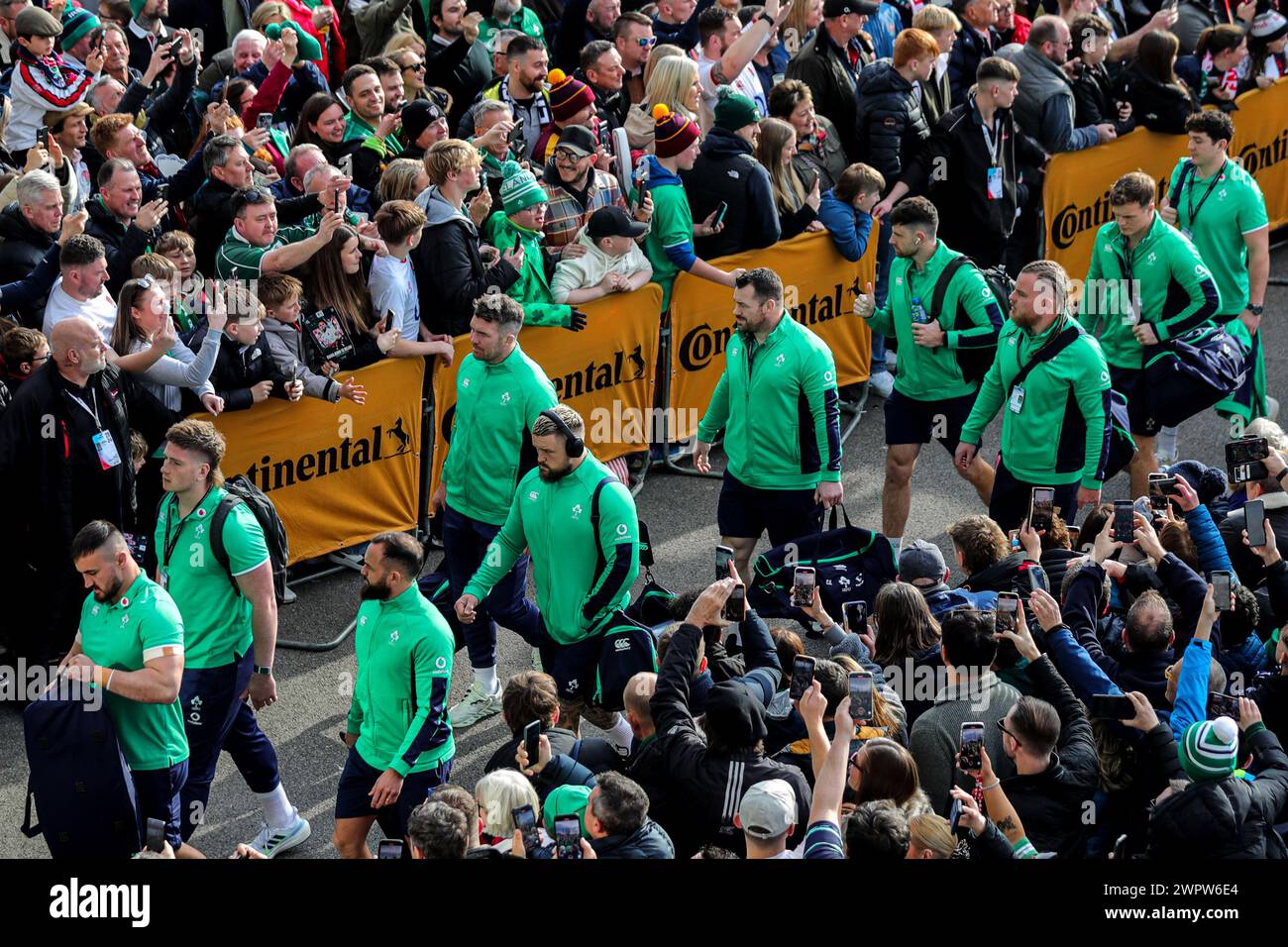 London, UK. 9th Mar 2024. The Ireland team arrives before the Guinness ...