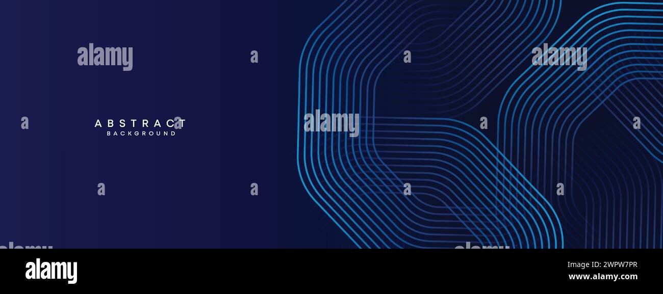 Abstract Dark Navy Blue Waving circles lines Technology banner ...