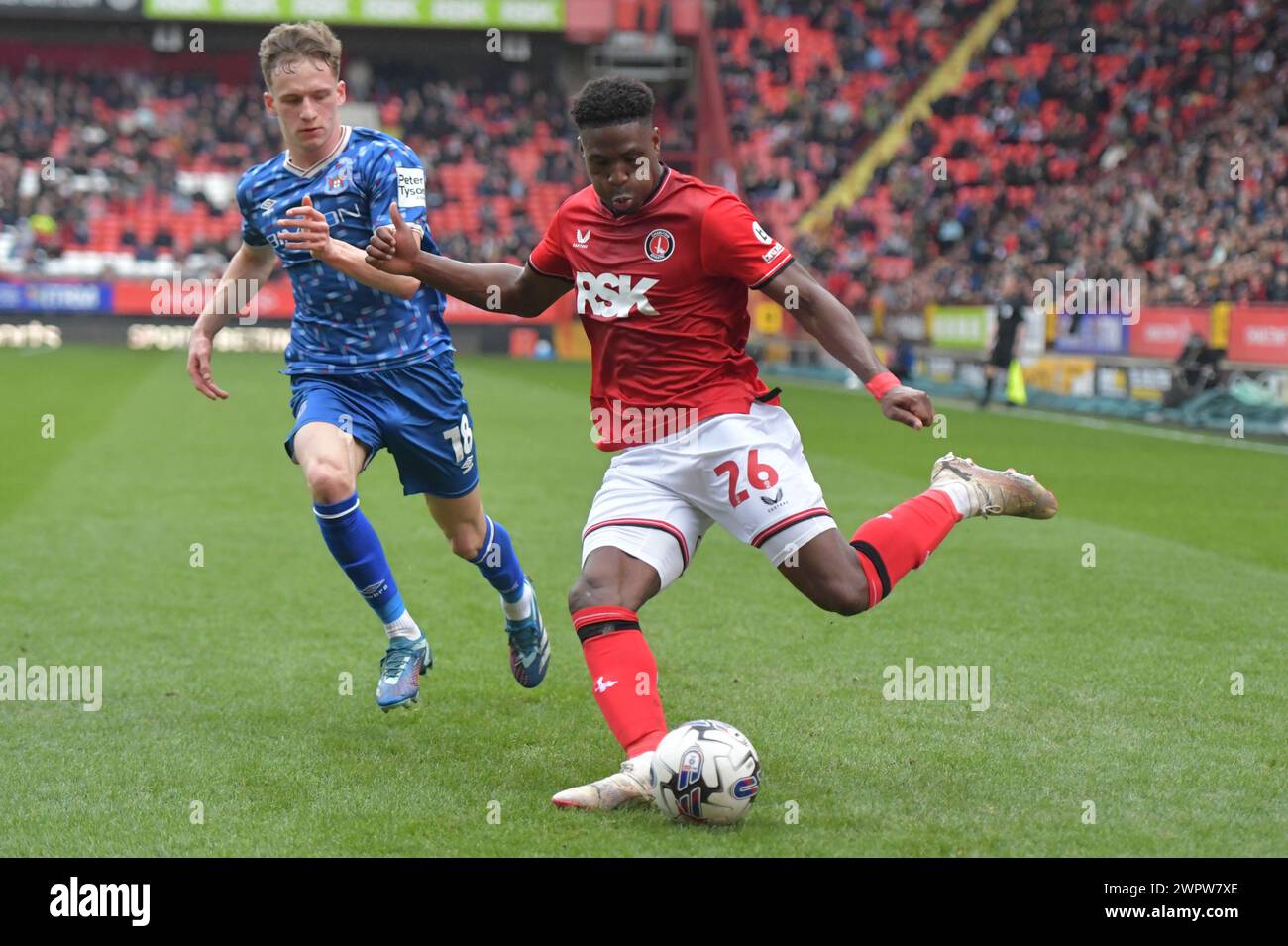 London, England. 9th Mar 2024. Thierry Small of Charlton Athletic ...
