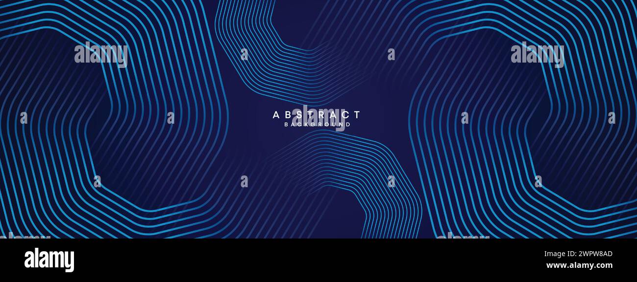 Abstract Dark Navy Blue Waving circles lines Technology banner ...