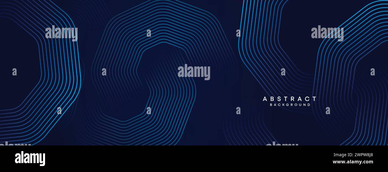 Abstract Dark Navy Blue Waving circles lines Technology banner ...