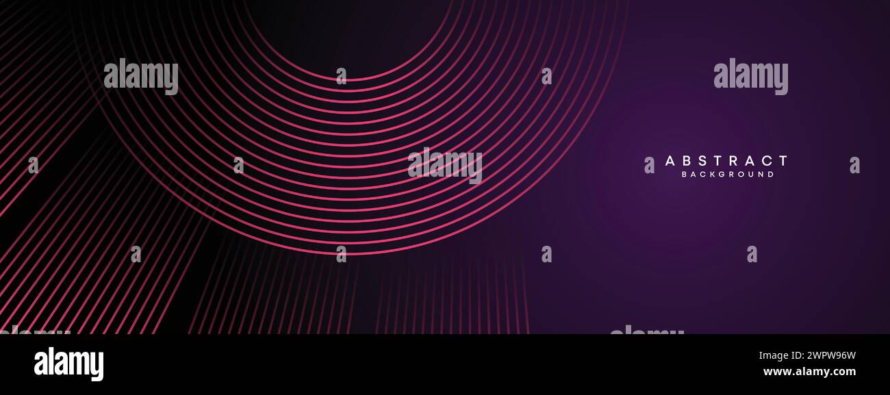 Abstract Dark Purple and Pink Waving circles lines Technology Banner ...