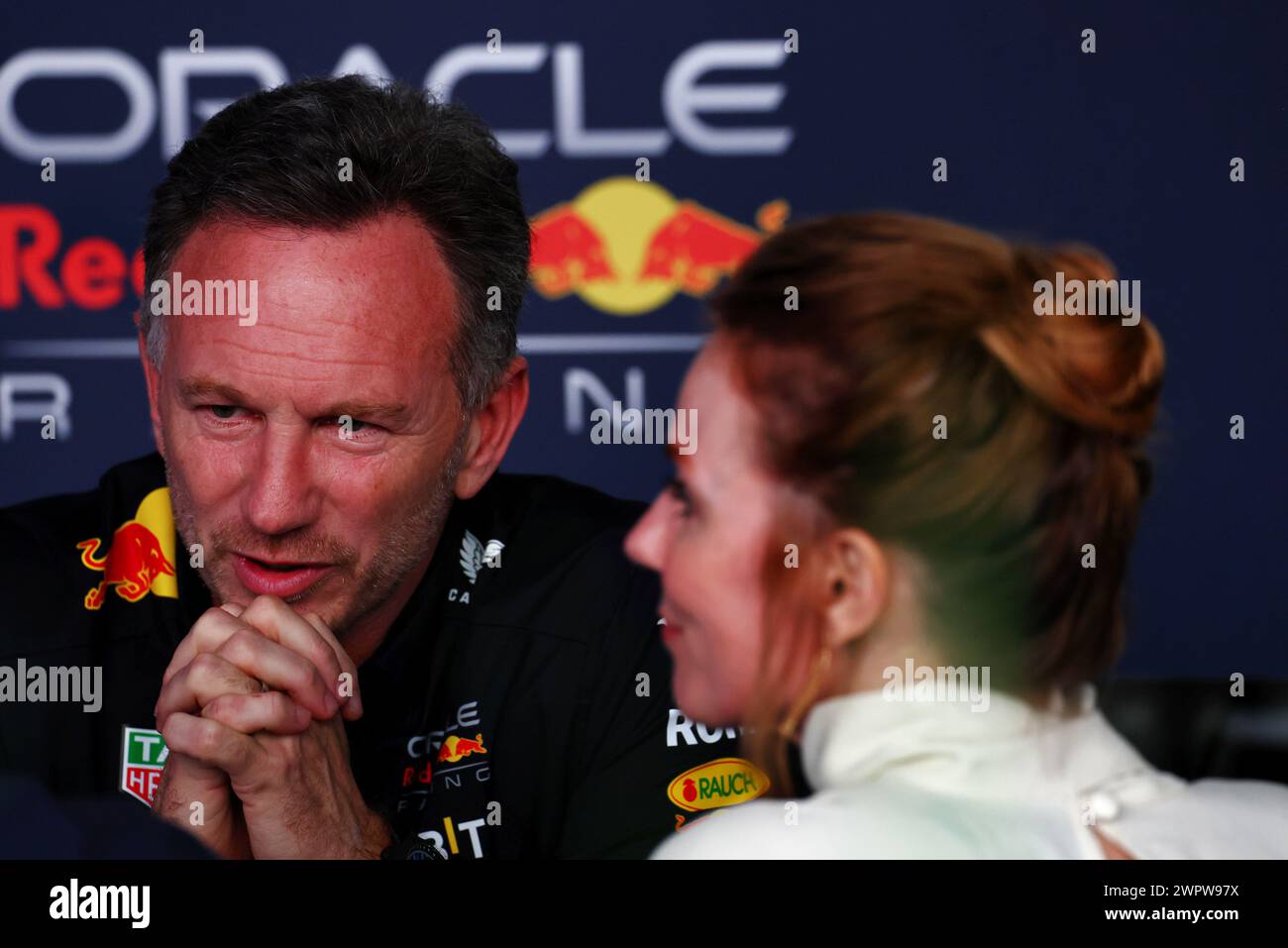 Jeddah, Saudi Arabia. 09th Mar, 2024. (L to R): Christian Horner (GBR) Red Bull Racing Team ...
